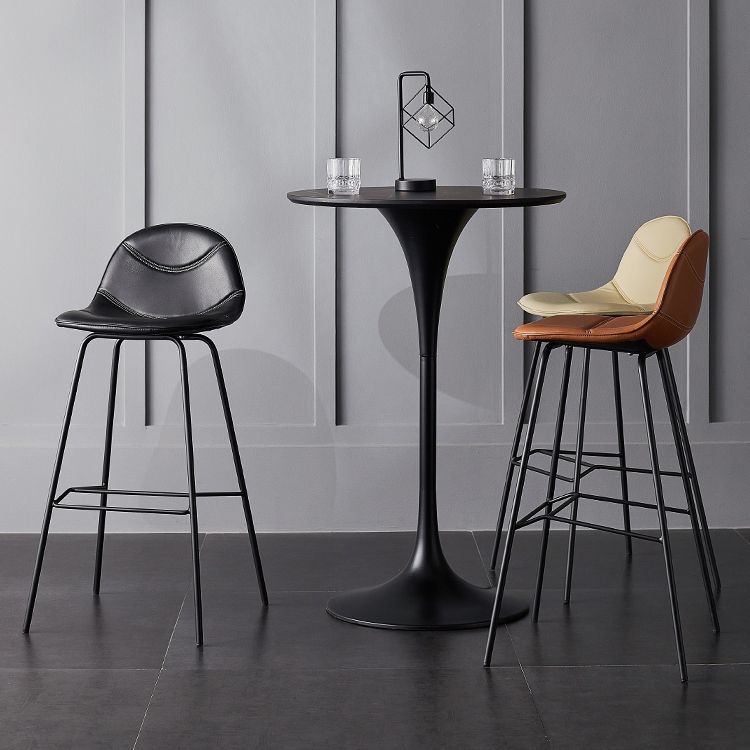 Industrial Leather Iron Counter Stools Low Back Bar Stools with 4 Legs ...