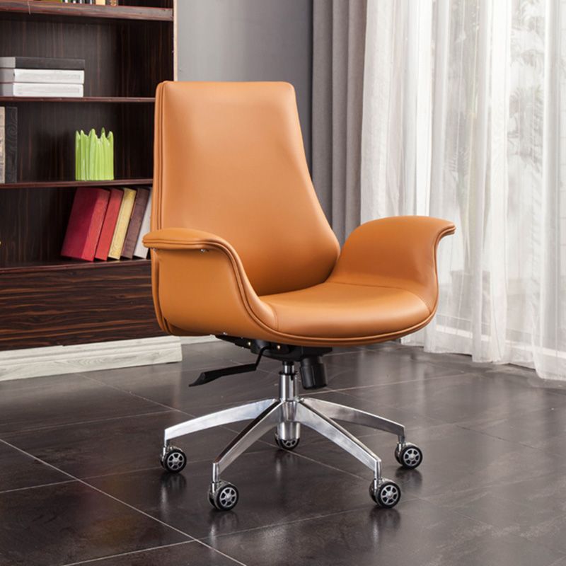 Metal Base Leather Office Chair Mid / High Back Desk Chair with Wheels ...