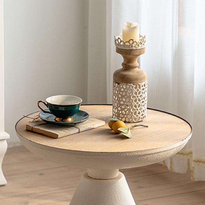 French Country Round End Table 18.9" Tall Pedestal Distressed Side ...