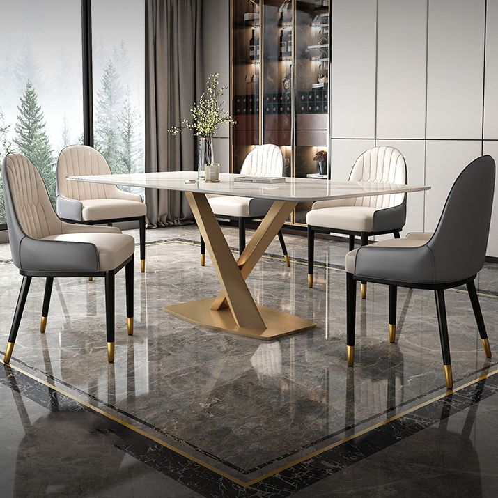 Glam Sintered Stone Top Dining Table White Rectangle Shape Dining Table ...