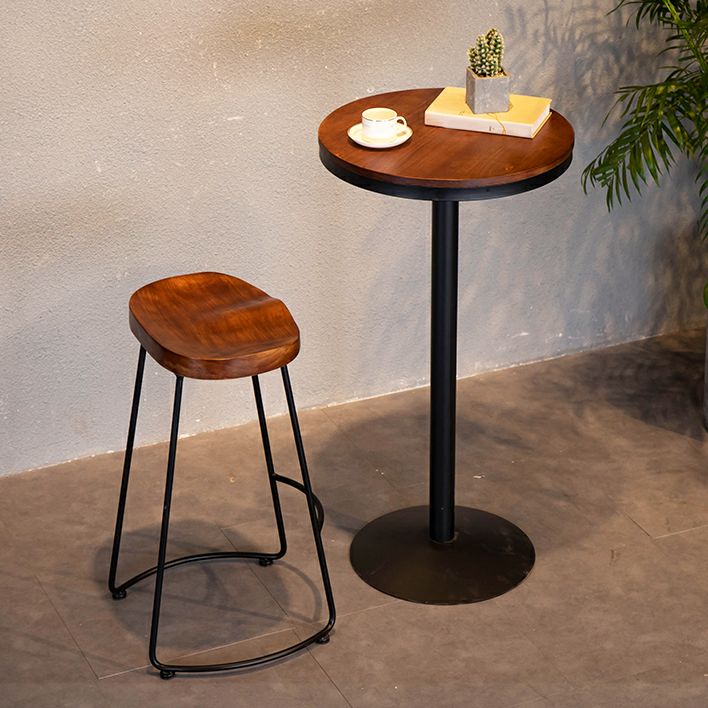 Round Wooden Pub Table Industrial Brown Bistro Bar Table with Metal ...