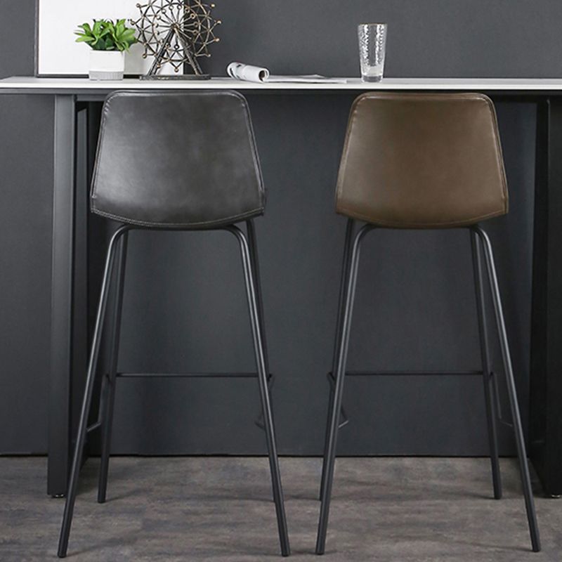 Faux Leather Dining Stools Low Back Bucket Bar Stools with Metal Legs ...
