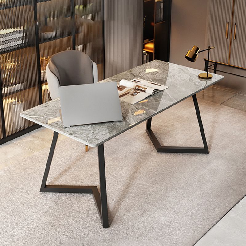 Contemporary Style Sintered Stone Desk Metal Sled Base Office Desk ...
