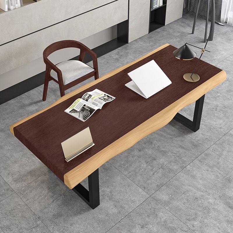 Modern Style Office Desk Solid Wood Writing Desk with Metal Base ...