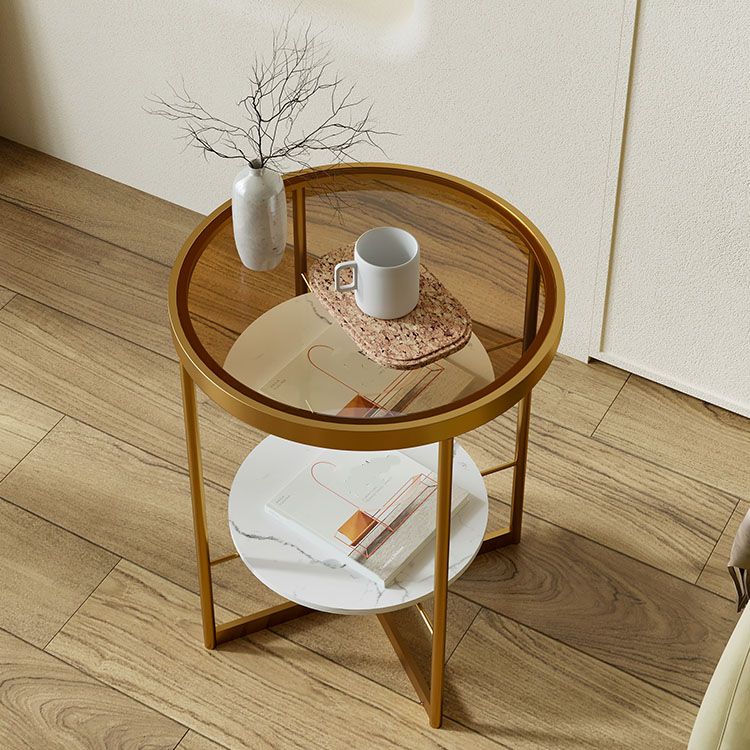 21.65" Tall Iron Cross Legs End Table Round Glass Top Side Table ...