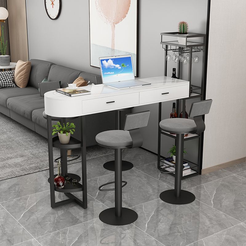 Contemporary Indoor Marble Cocktail Bar Table Storage Sled Bistro Bar ...