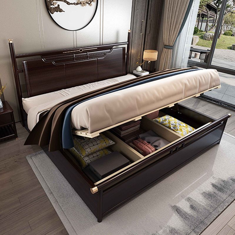 Rubberwood Standard Bed Mid-Century Modern Panel Bed with Headboard ...