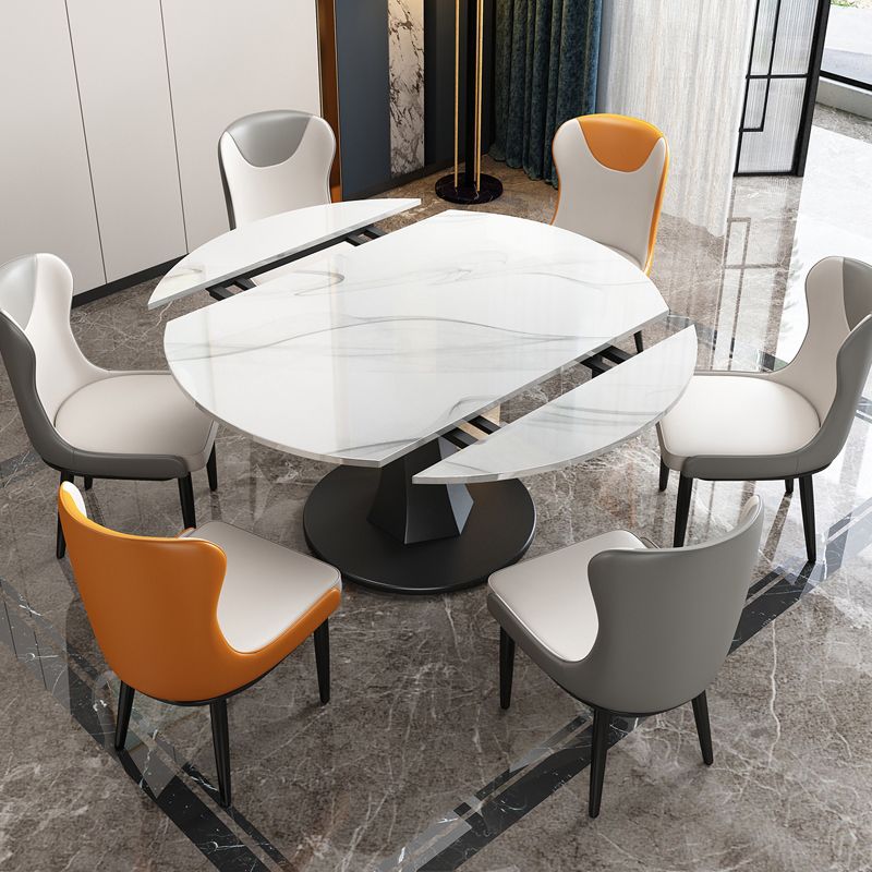 Modern Pedestal Dining Table Stone Top Dining Table with Leaf Extension ...