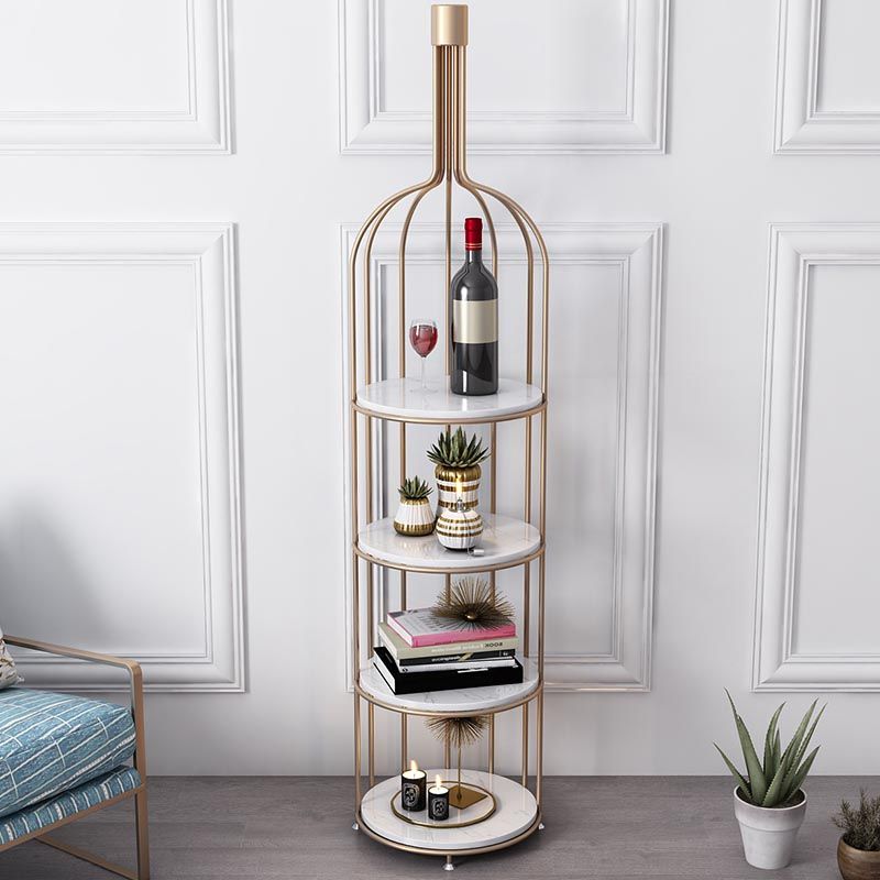 Luxury Metal Wine Holder Rack Round Floor Wine Racks with Shelf - Clearhalo