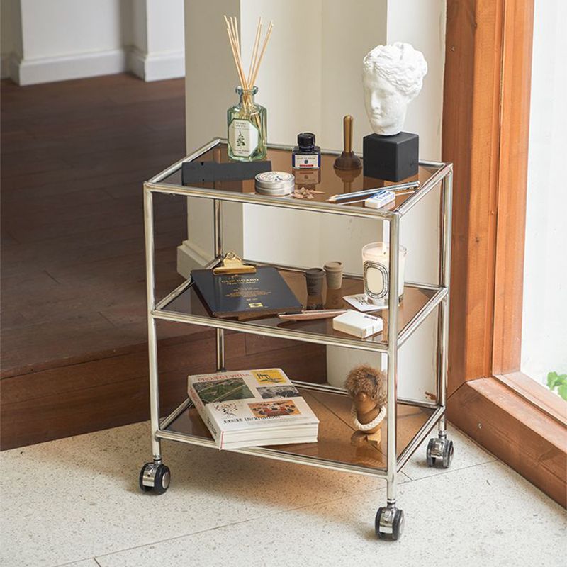 22.44" Tall 4 Legs Side Table with Shelves Modern Metal End Table Stand ...