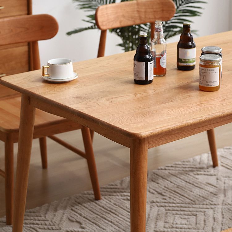 Solid Wood Modern Dining Table Brown Rectangle Table with 4 Legs for ...