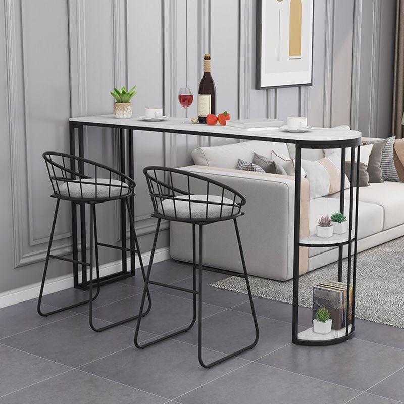 Modern Style Bar Table Stone Top Pub Table with Storage Rack - Clearhalo