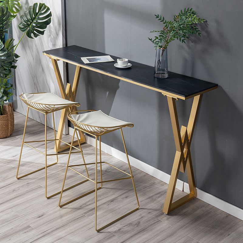 Glam Rectangle Pub Table Sintered Stone Bar Height Cocktail Table with ...