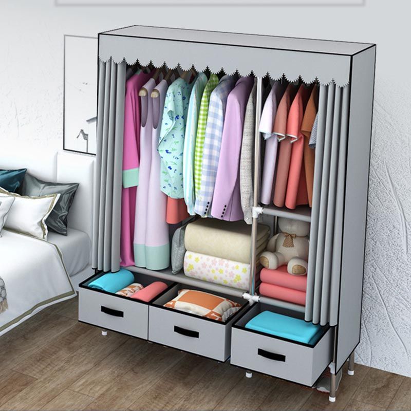 Contemporary Style Metal Wardrobe 2 Drawers Wardrobe Closet with Legs ...