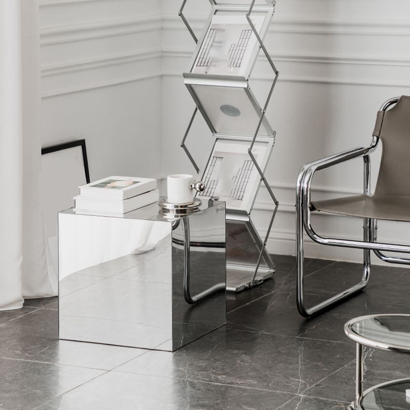 Square Plastic End Table Set Mirrored Block Side Table for Bedside ...