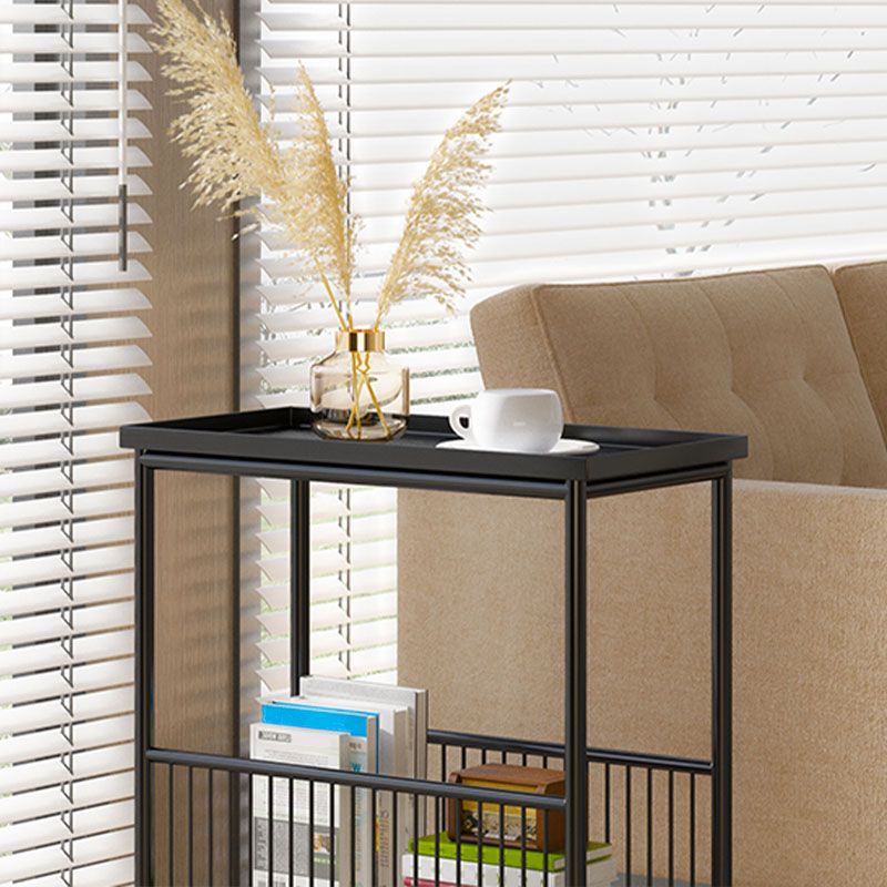 Mid-Century Metal Rectangle Tray Top Side Table 4 Legs End Table with ...