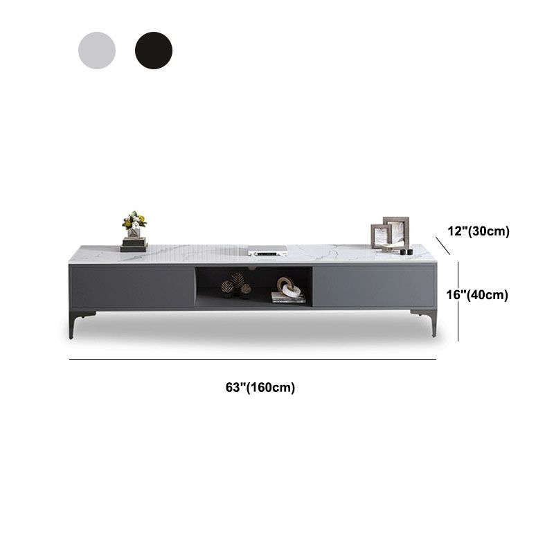 15.7" H Glam TV Cabinet Glass Top Media Console TV Stand with 2 Doors ...