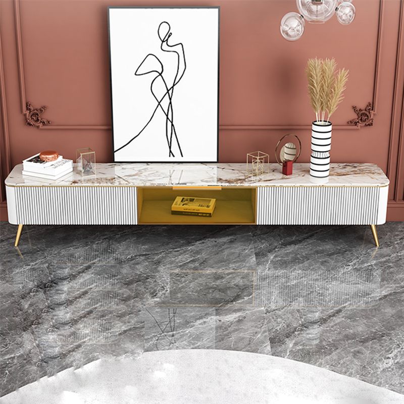 Stone Top Media Console Modern TV Media Stand with Gold Metal Legs ...