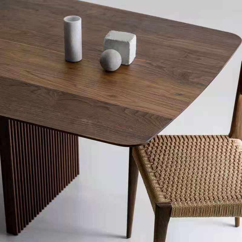 Rectangle Modern Dining Table Double Pedestal Table with Solid Wood ...