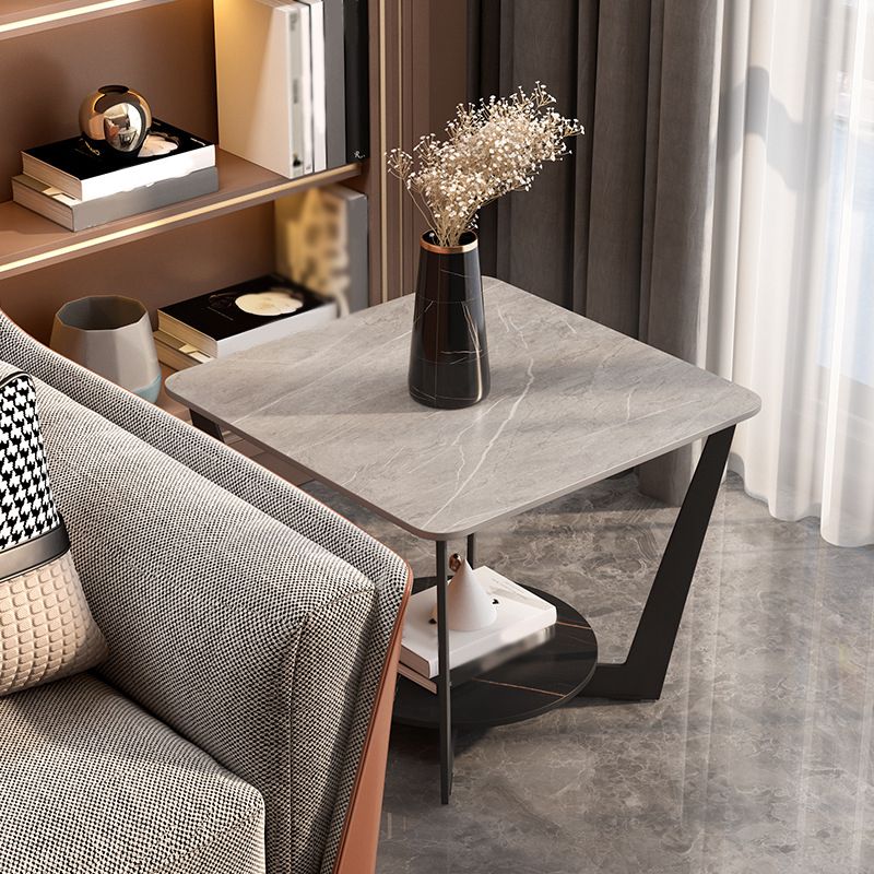 Square Marble Top End Table Metal Frame Sofa Side End Table with Shelf ...
