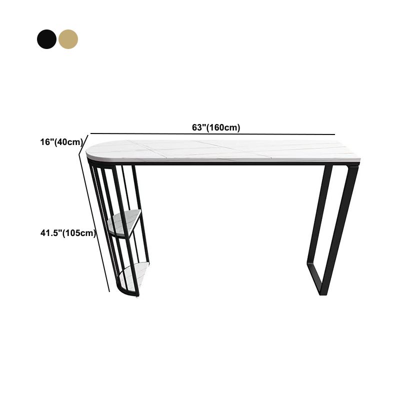 White Top Bar Table Sintered Stone Dining Table with Storage Shelve for ...