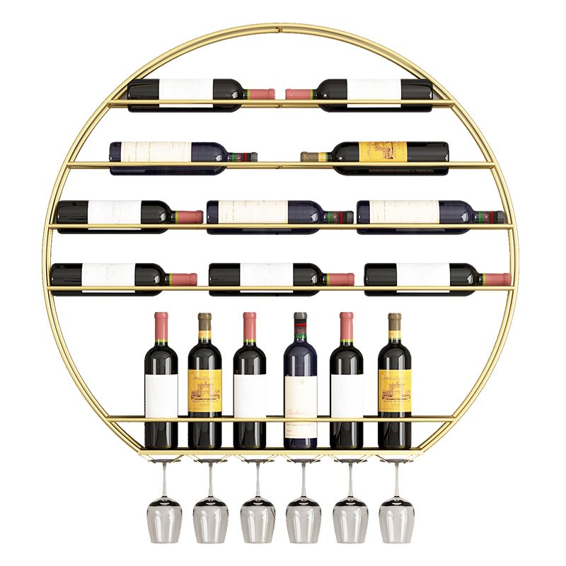 Iron Wall Mounted Wine Bottle & Glass Rack Modern Round Wine Rack ...