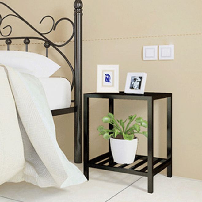 Metal Night Table Lower Shelf Accent Table Nightstand with Legs - Clearhalo