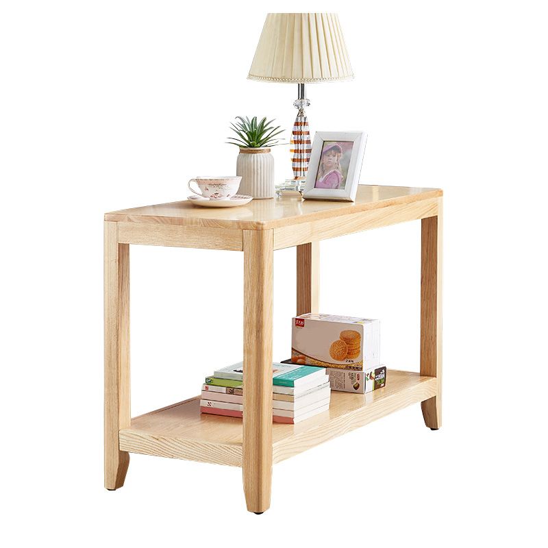 Modern Square 23.62"Tall Oak 4 Legs End Table with Shelf for Living ...
