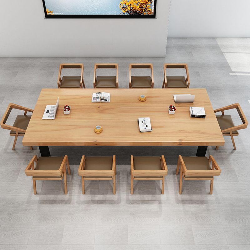 Solid Wood Meeting Table Modern Rectangle Office Working Desk - Clearhalo