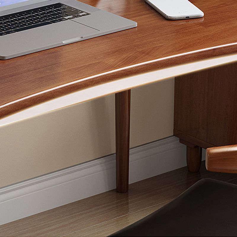 Solid Wood Curved Writing Desk Modern Parsons Base Office Desk - Clearhalo