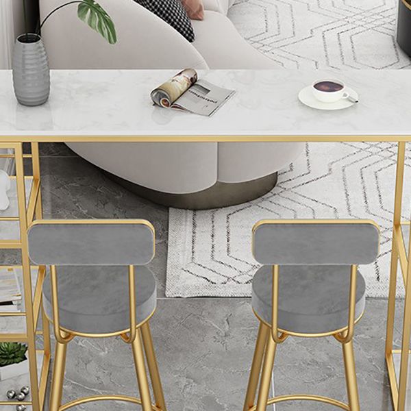 Glossy White Stone Top Bar Table with Storage Glam Specialty Pub Table ...