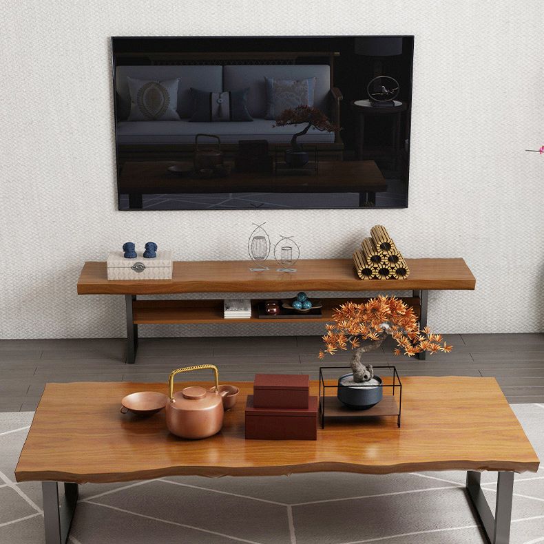 Industrial Pine Wood Top TV Media Stand Brown Media Console with ...