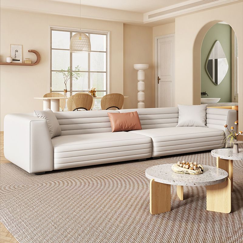 Contemporary Standard Tight Back Square Arm Sofa Couch in White - Clearhalo