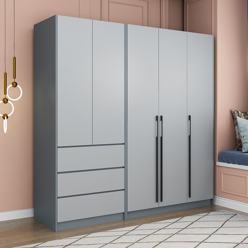 Grey Wooden Wardrobe Armoire Hinged Storage Cabinet with Soft Close ...
