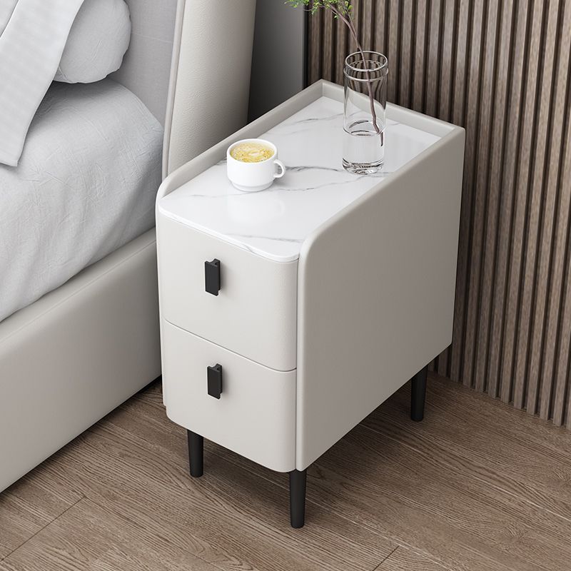 Modern Stone Top Night Table with Drawers 4 Legs Leather Nightstand ...