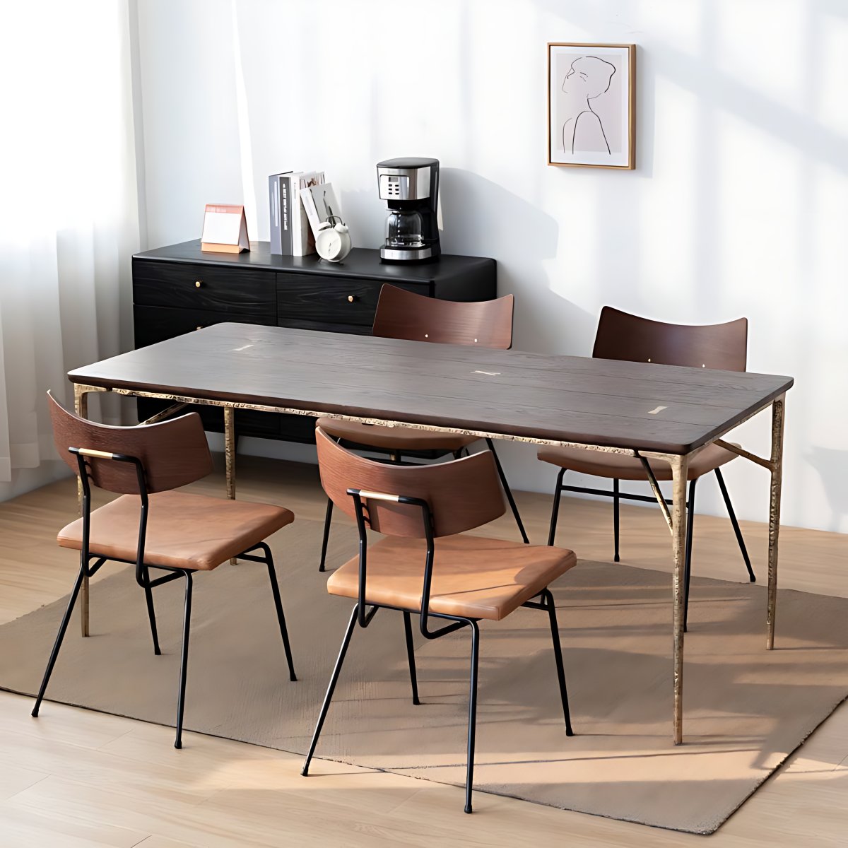 Traditional Luxury Rectangle 4 Legs Dining Site Table Solid Wood ...