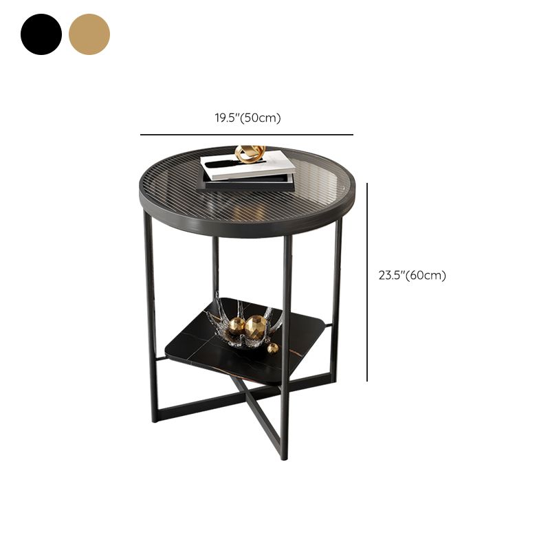 Modern Glass Round Side End Table Cross Legs Sofa Corner Table - Clearhalo