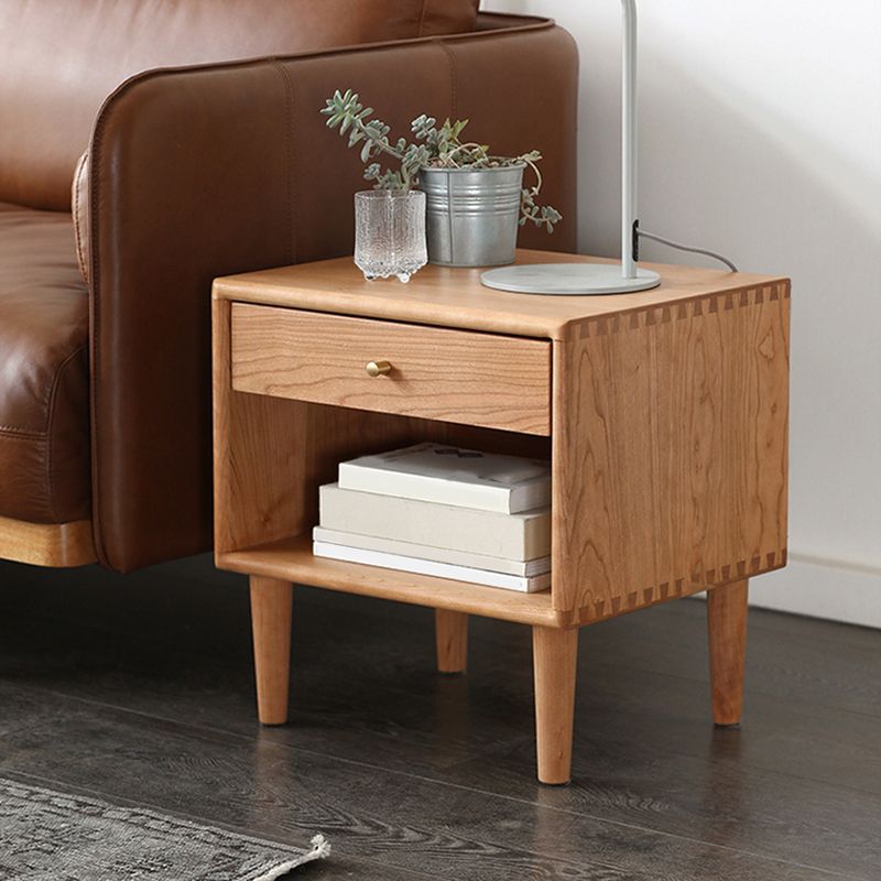 Solid Wood Nightstand Modern 18 Inch H Drawer Storage Night Table with ...
