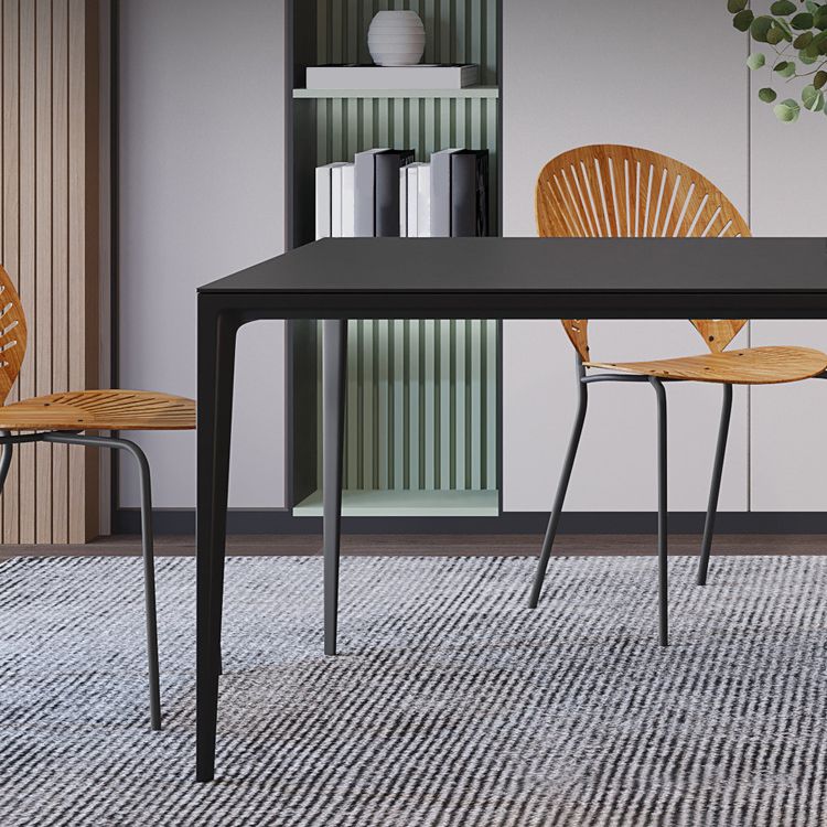 Black Stone Dining Table Contemporary Dining Table with 4 Legs - Clearhalo