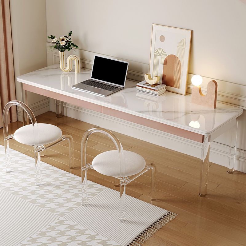 Modern Rectangular Shaped Office Table Stone Writing Desk in White ...
