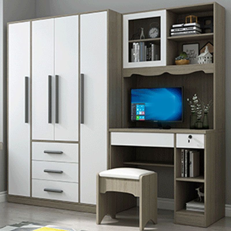 Wooden Wardrobe Cabinet Traditional Style Wardrobe for Bedroom - Clearhalo