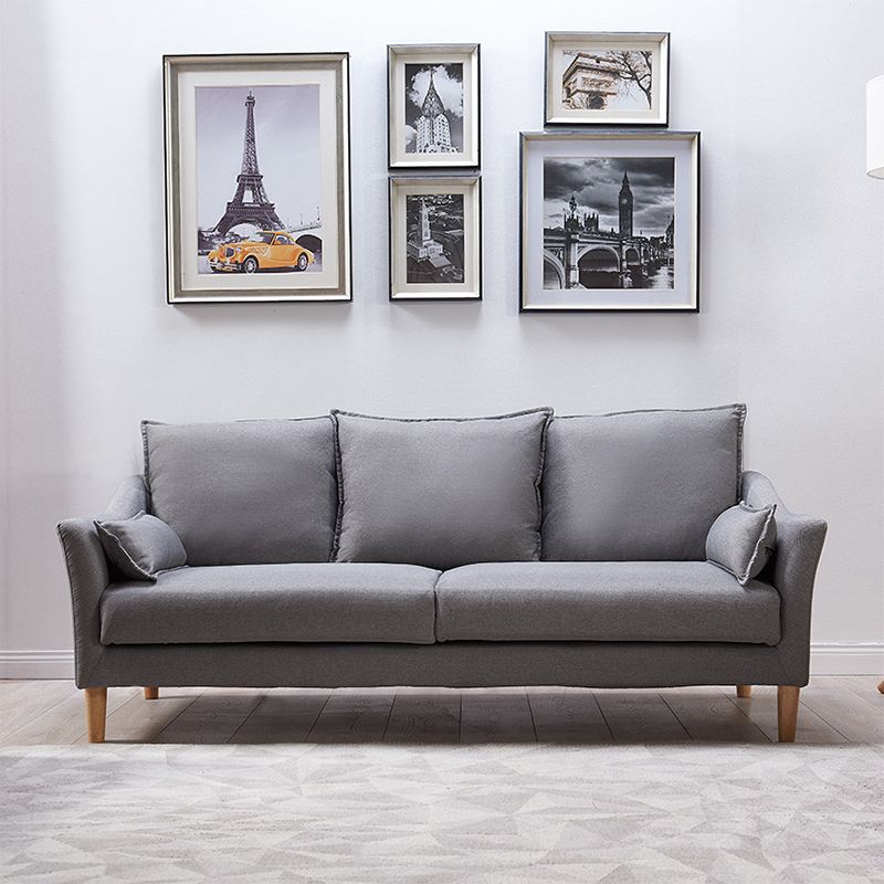Fabric Loose Back Sofa Modern Sloped Arm Sofa with Wood Legs - Clearhalo