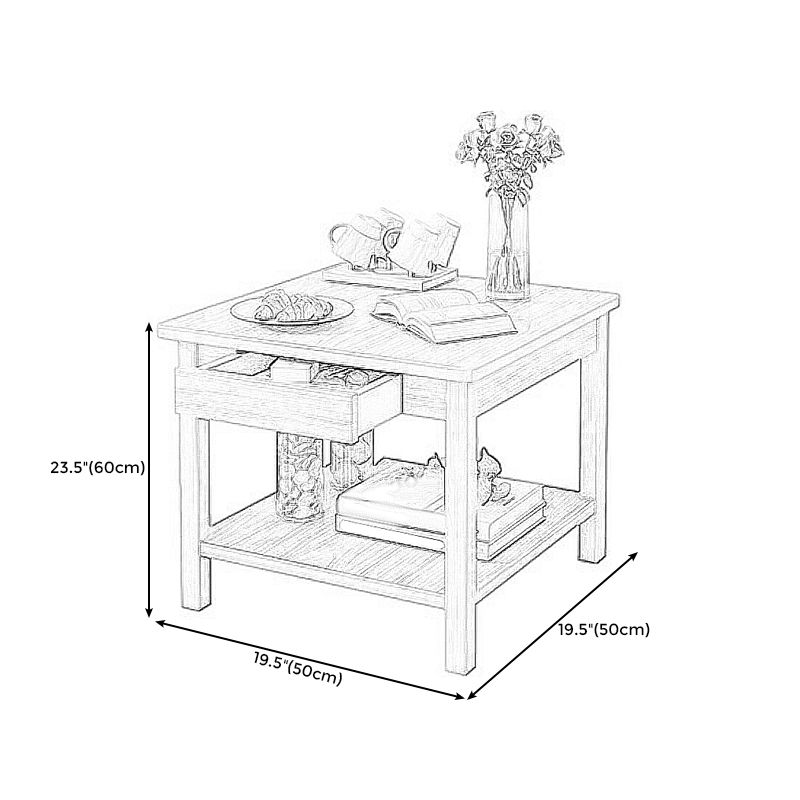 Square Wooden 4 Legs Side Table 1-Drawer End Table with Shelf - Clearhalo