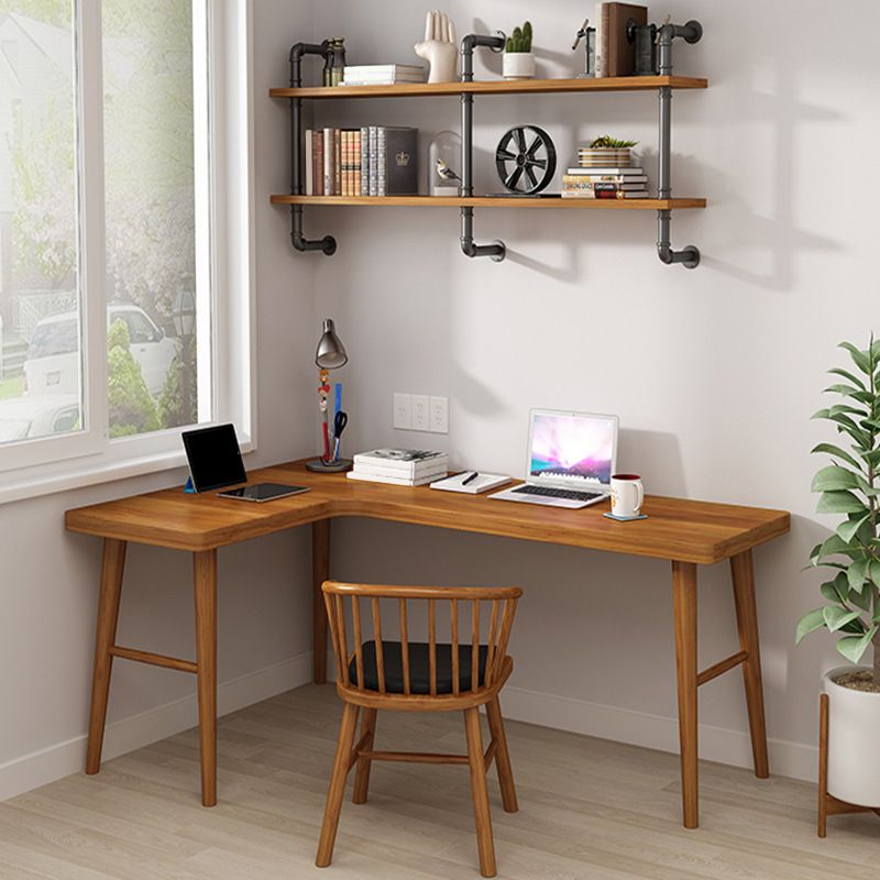 30"H Contemporary Office Desk L-Shape Solid Wood Writing Desk - Clearhalo