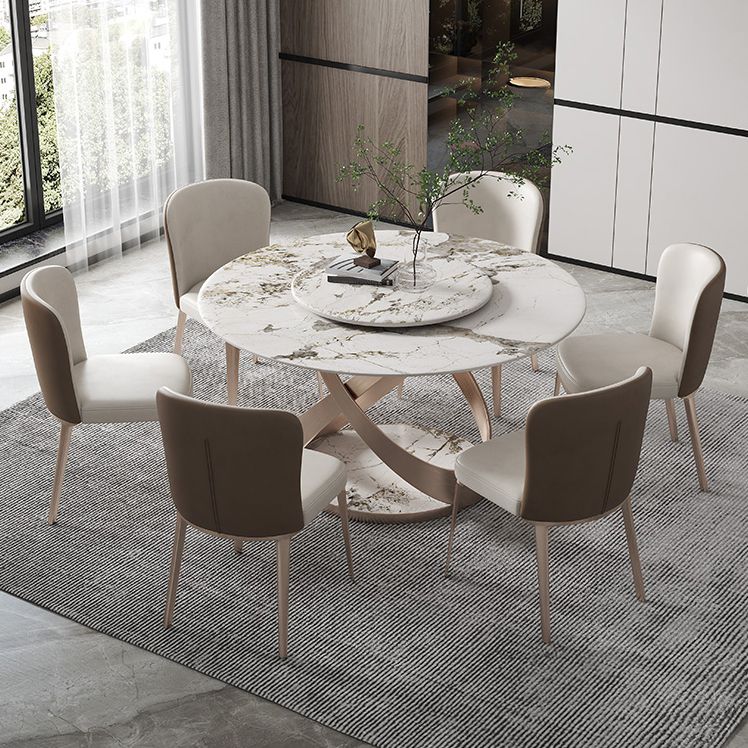 29.52''H Glam Round Dining Table Standard Sintered Stone Dining Table ...