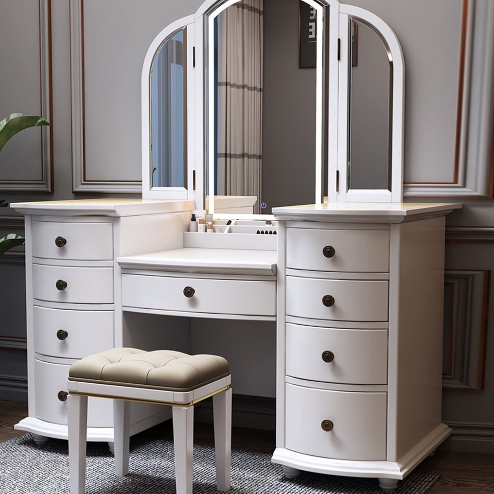 Contemporary Vanity Table and Stool Set 9 Drawers Makeup Vanity Desk ...