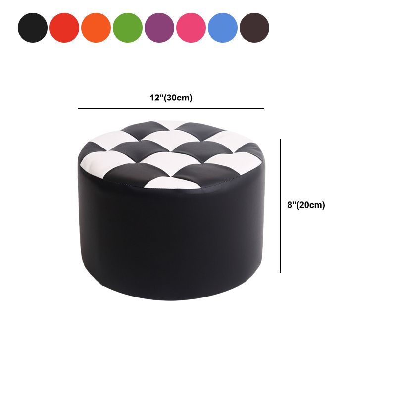 Modern Stain Resistant Standard Round Check Pattern Leather Pouf for ...