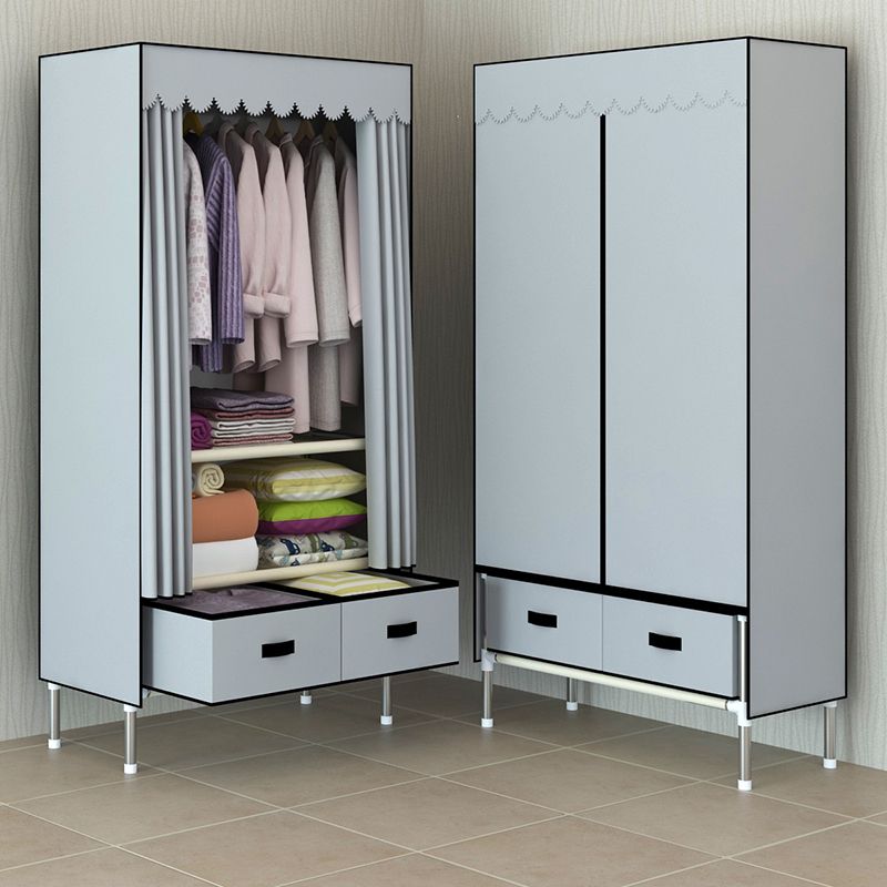 Silver Metal Frame Wardrobe Cabinet Contemporary Home Wardrobe with ...