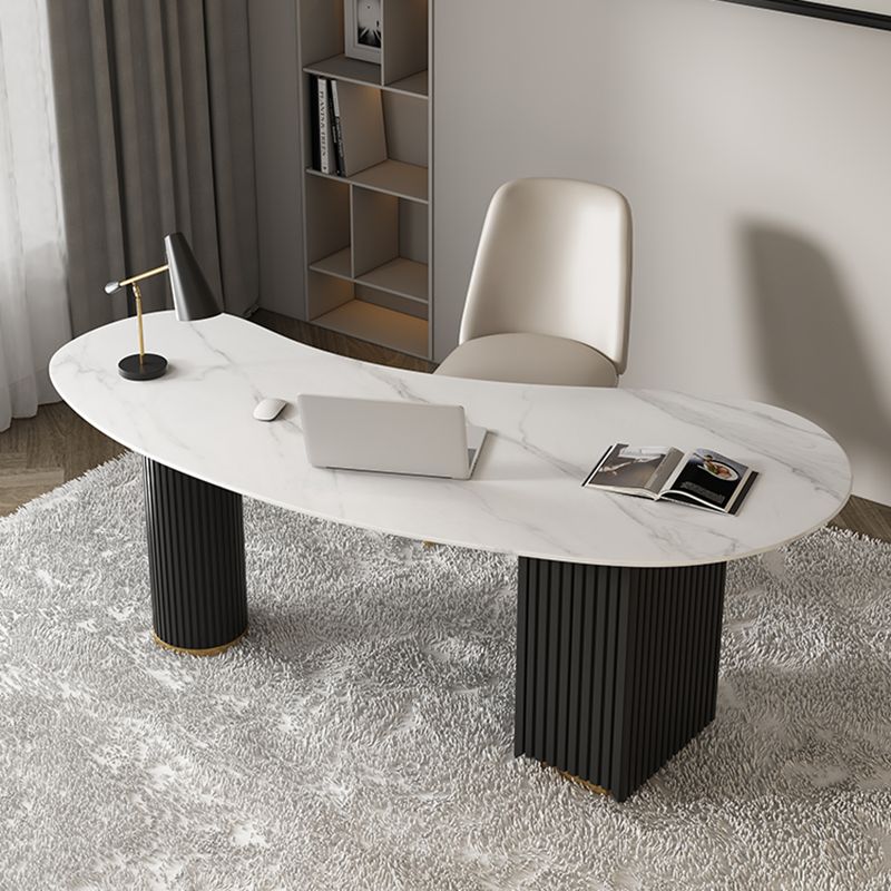 3-drawer Irregular Shape Office Desk Sintered Stone Writing Desk with ...