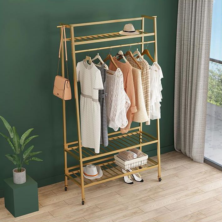 Contemporary Style Open Armoire Gold Metal Armoire with Clothing Rod ...